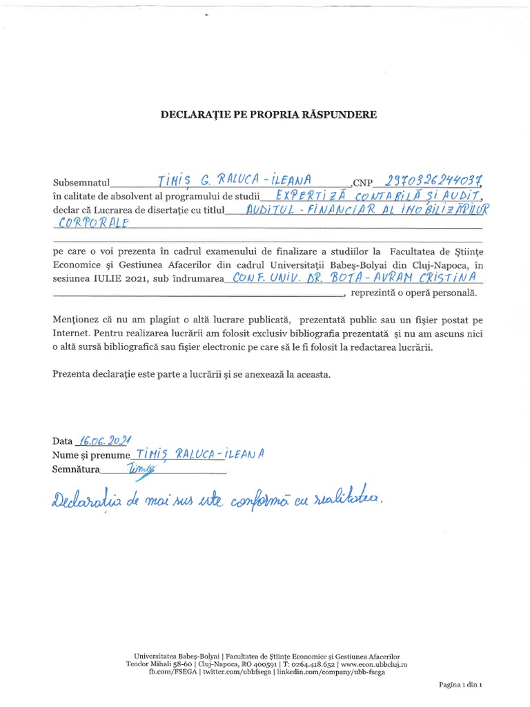 Declaratie Pe Proprie Raspundere | PDF