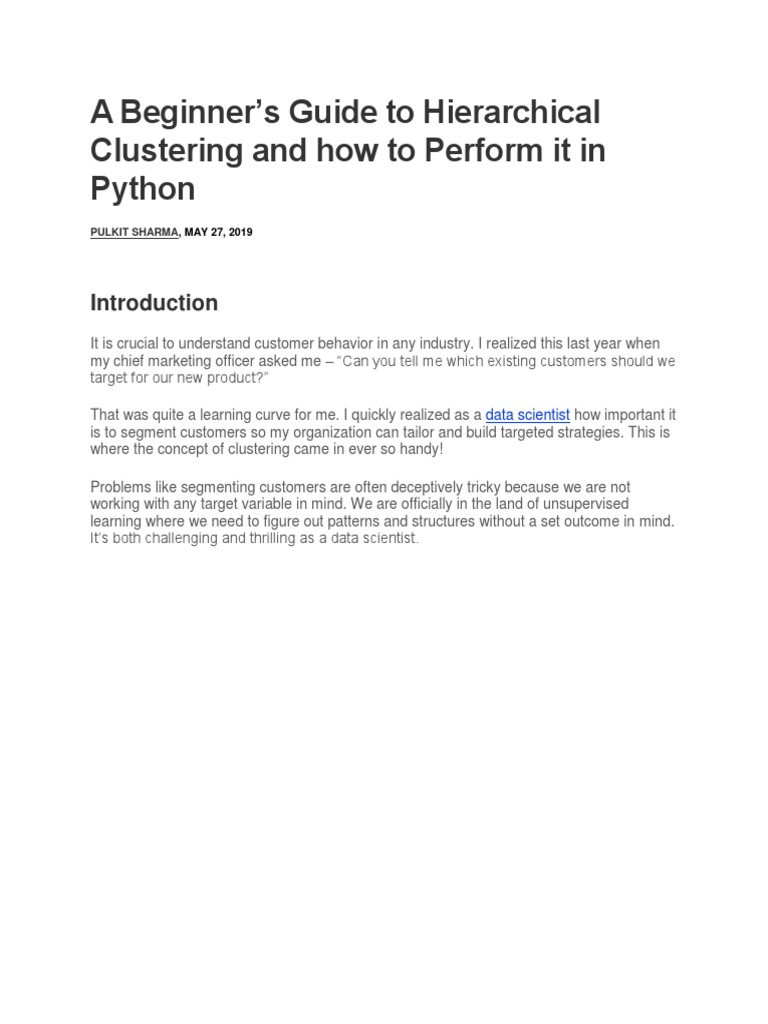 A Beginner's Guide To Hierarchical Clustering | PDF | Cluster Analysis | Machine Learning