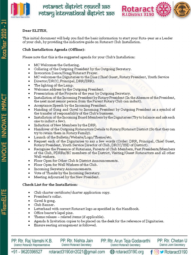 Rotaract Club Installation Guide | PDF | Business