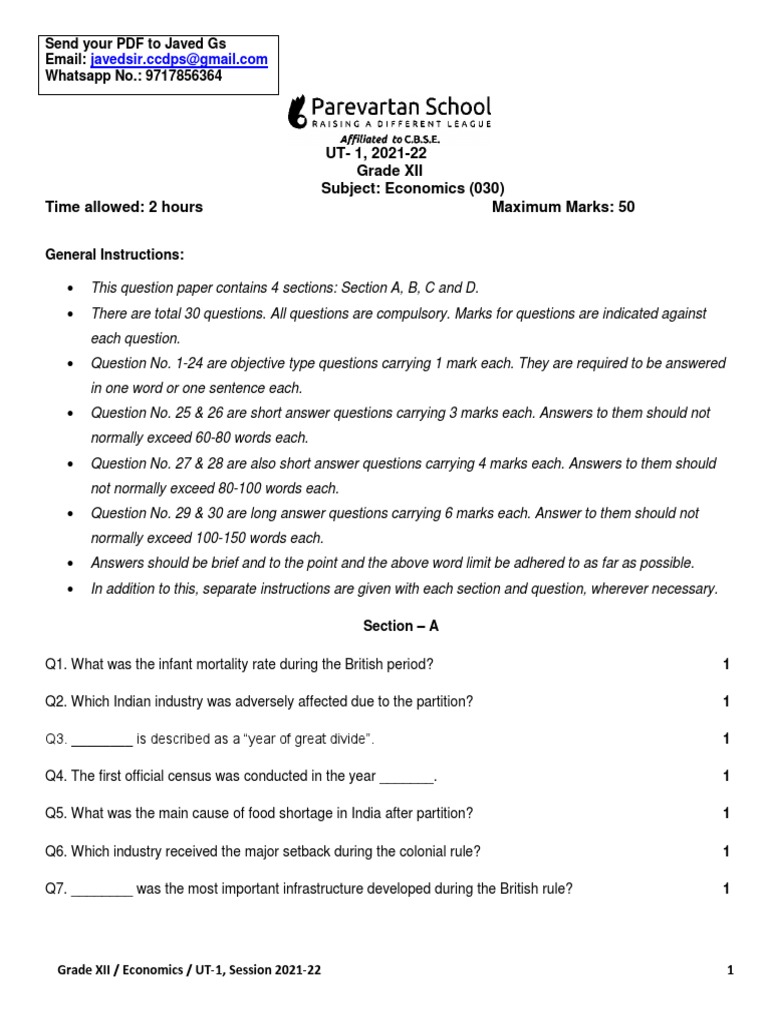 Ut 1 Paper | PDF | Measures Of National Income And Output | Income