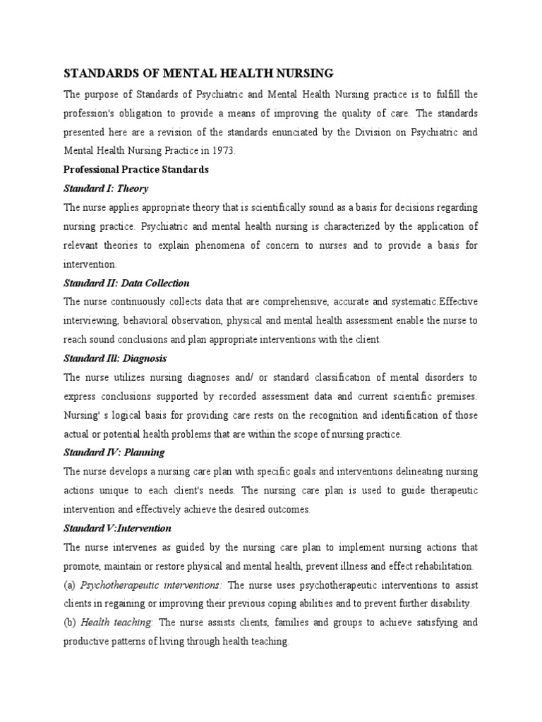 Standards of Psychiatric Nursing, Current Trends in Psychiatric Nursing ...