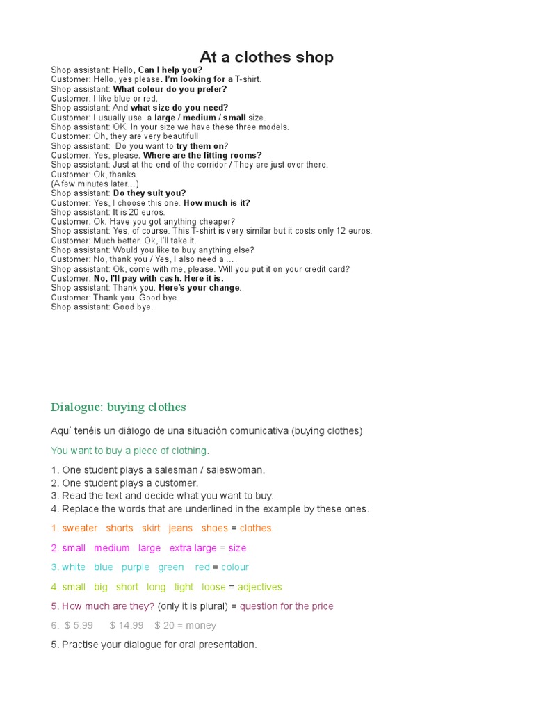 Dialogue for Buying Clothes | PDF | Market (Economics) | Economies