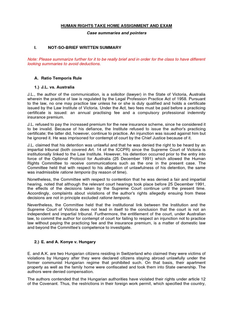 Looking Summaries To Avoid Deductions.: Human Rights Take Home ...