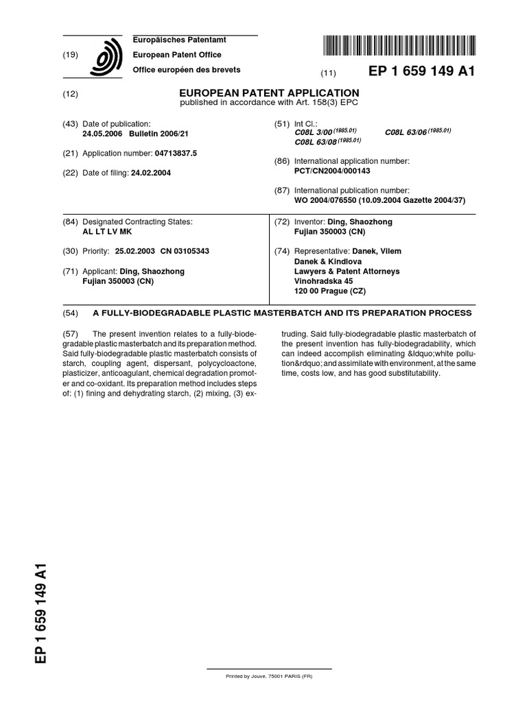 European Patent Application: (19) (11) (12) Published in Accordance ...