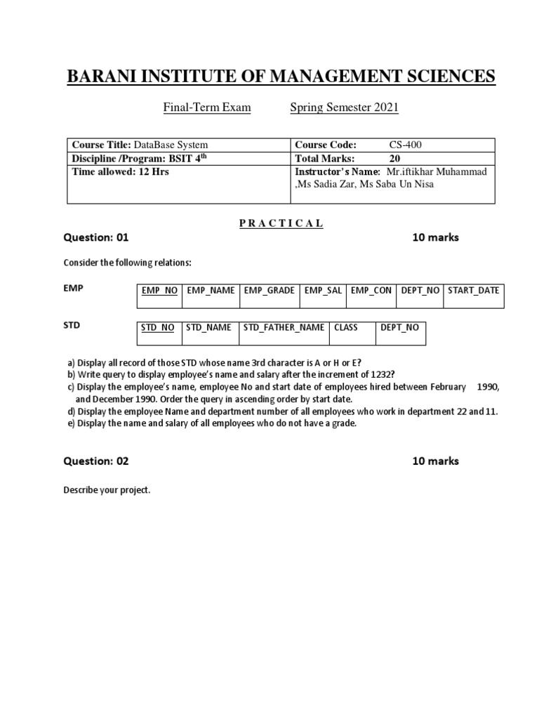 BSCS-final-DB-2021 - Practical | PDF