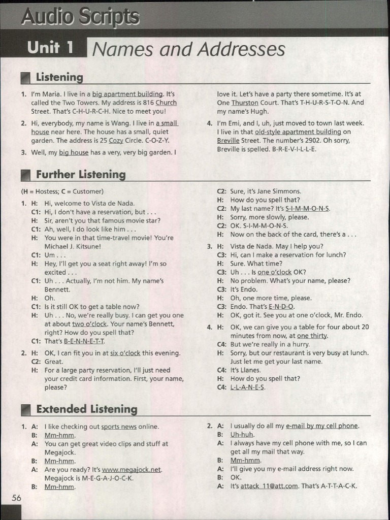 Listening Advantage Teachers Guide 1 Audio Scripts For Units1 12 | PDF ...