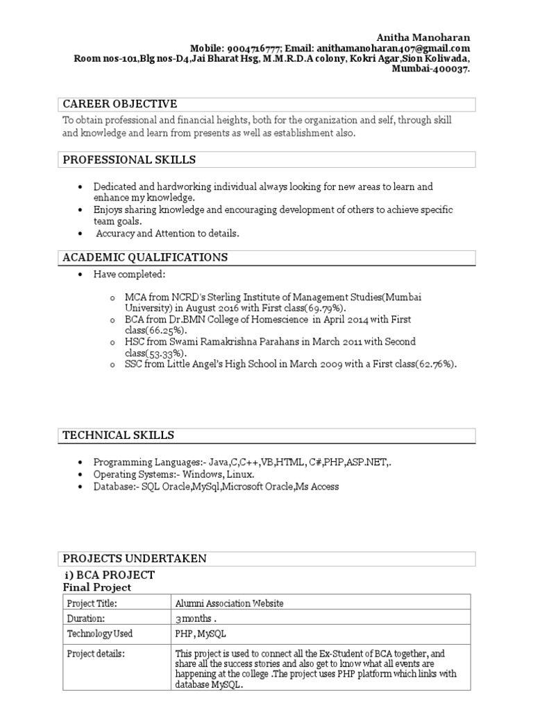 Anitha Resume | Download Free PDF | My Sql | Phishing