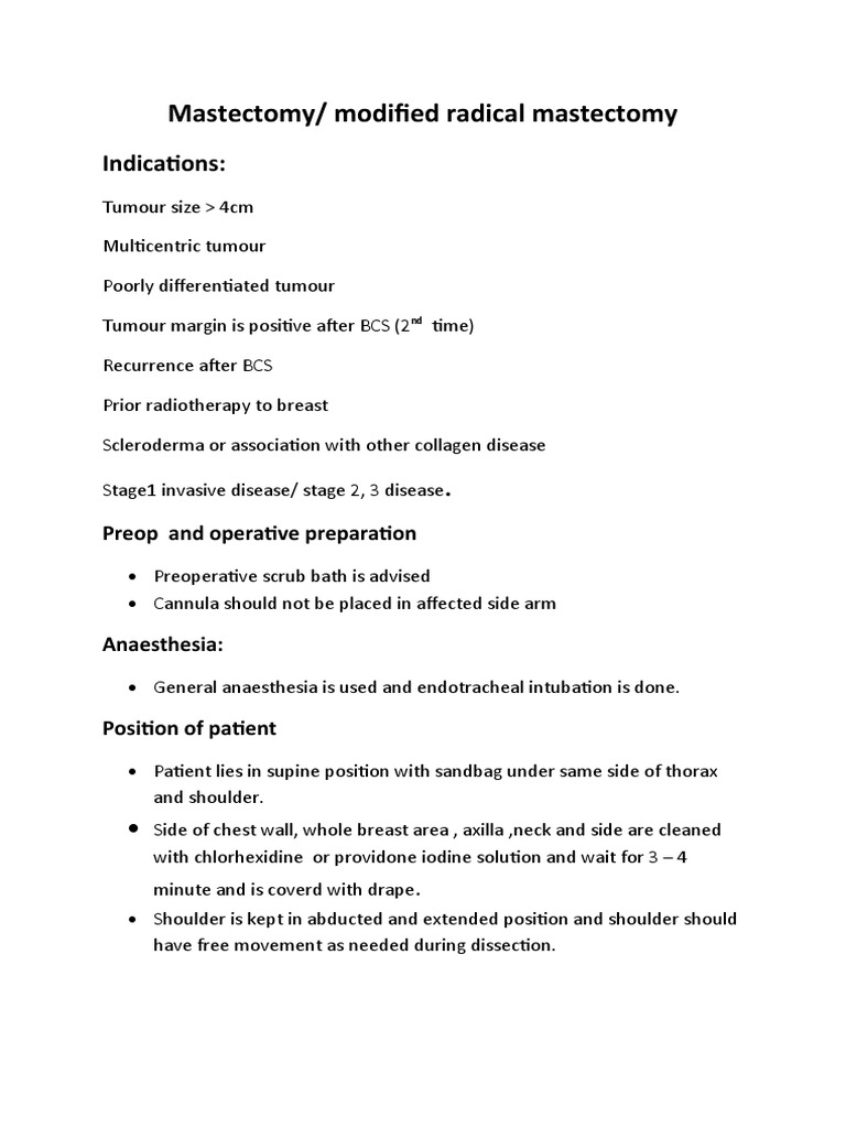 Mastectomy/ Modified Radical Mastectomy: Indications | PDF ...