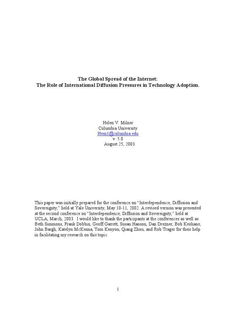 The Global Spread of The Internet: The Role of International Diffusion ...
