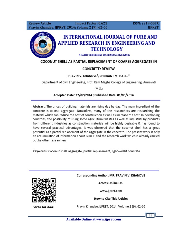 Coconut Shell in Concrete: Review Study | PDF | Construction Aggregate ...