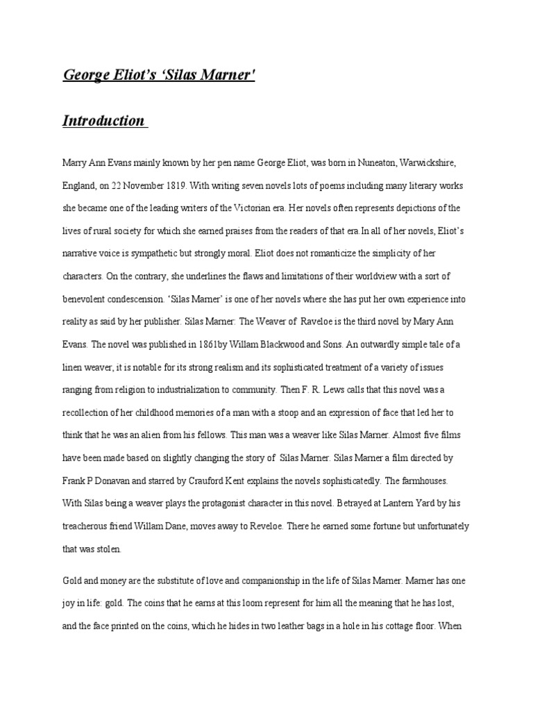 Introduction of Silas Marner | PDF | Silas Marner | George Eliot