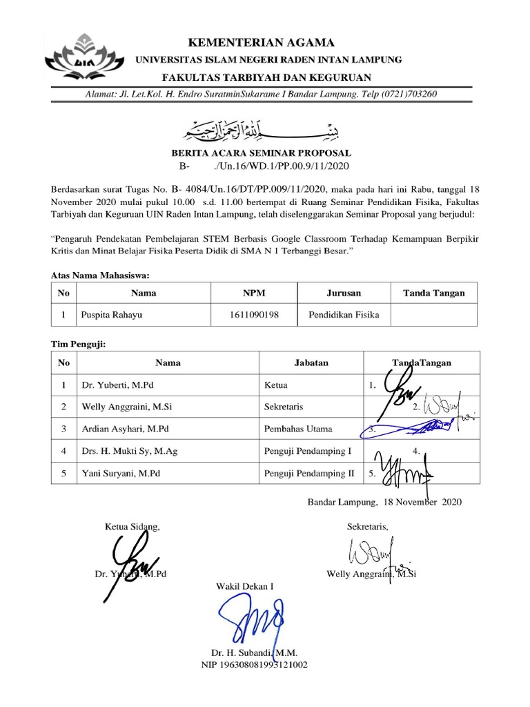 Berita Acara Proposal Puspita-3 | PDF