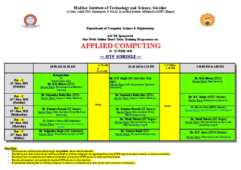 STTP Schedule Atal | PDF | Machine Learning | Educational Psychology