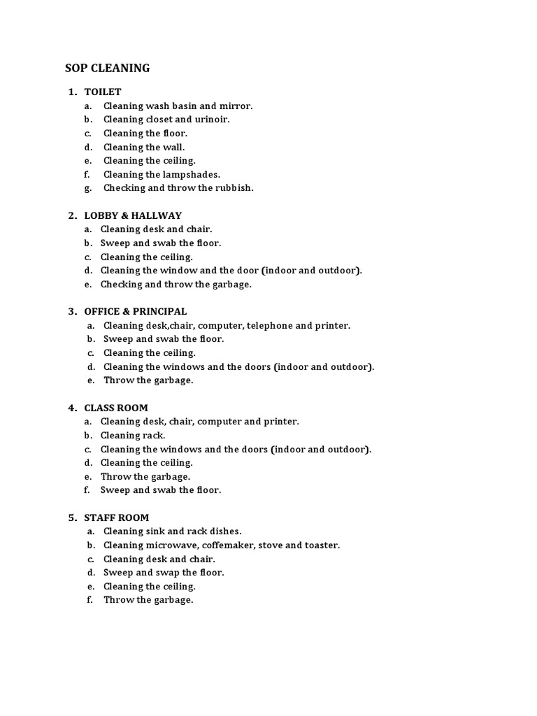 SOP Cleaning | PDF