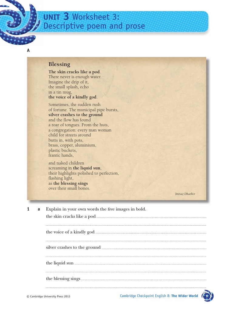 Worksheet 3: Descriptive Poem and Prose: Blessing | PDF | Nature