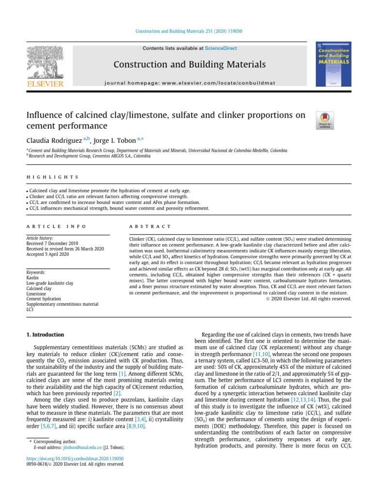 Influence of Calcined Clay, Limestone, Sulfate and Clinker Proportions ...
