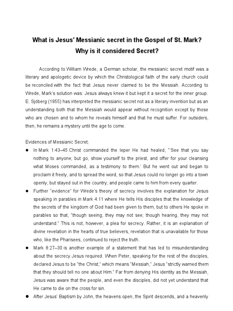 Messianic Secret | PDF | Gospel Of Mark | Supernatural