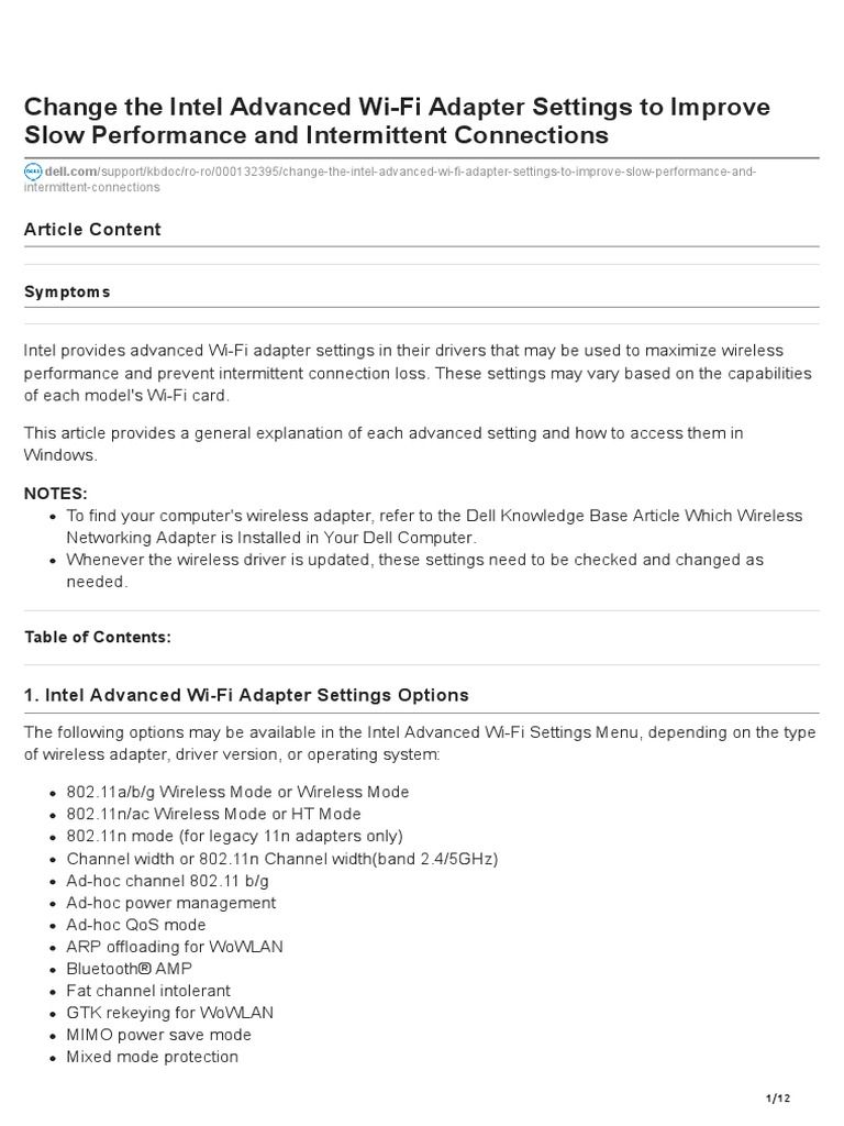 Change The Intel Advanced Wi-Fi Adapter Settings To Improve Slow ...