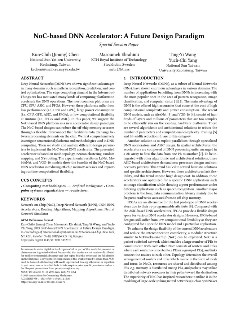 Noc Based Dnn Accelerators Pdf Deep Learning Parallel Computing