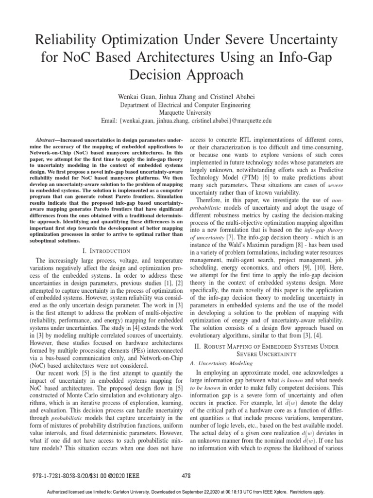 Reliability Optimization Under Severe Uncertainty For Noc Based ...