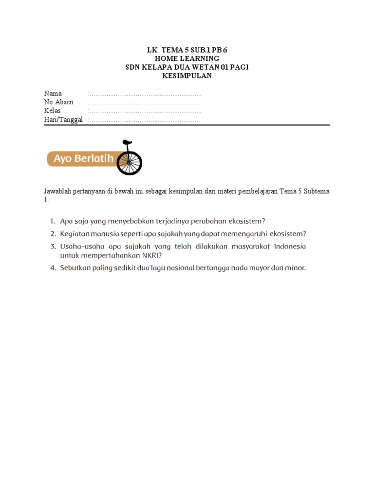 LK Tema 5 Sub 1 PB 6 (Kesimpulan) | PDF