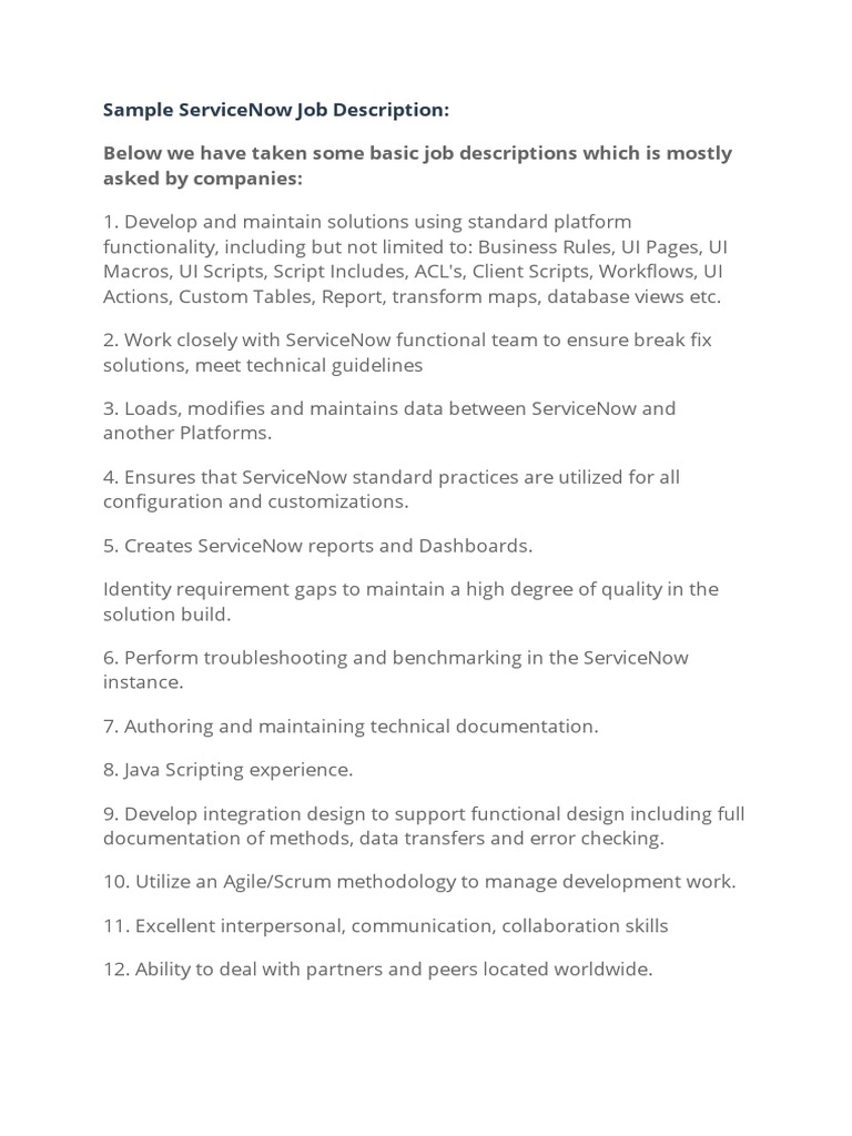 Sample ServiceNow Job Description | PDF | Computers