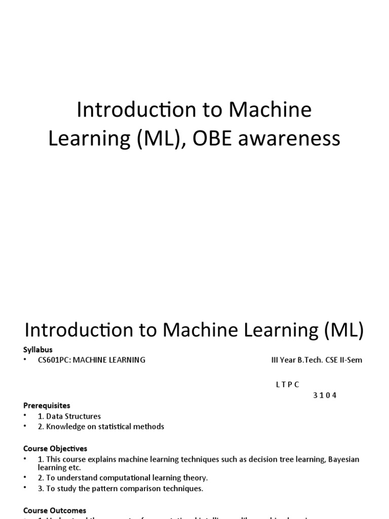 1.introduction To Machine Learning (ML), OBE | PDF | Machine Learning ...