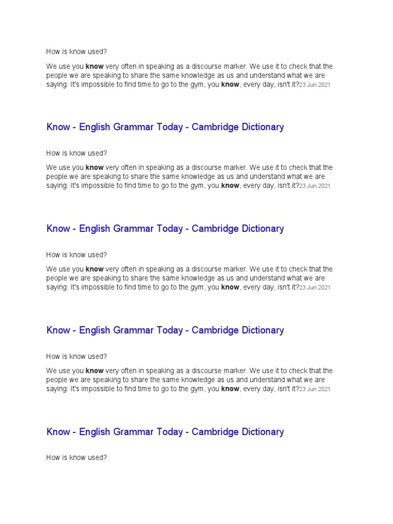 Know - English Grammar Today - Cambridge Dictionary | PDF ...