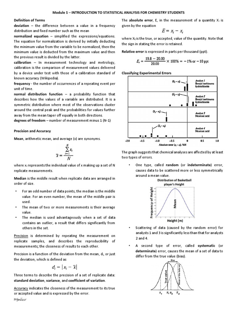Module 1A Notes Introduction To Statistical Analysis For Chemistry ...
