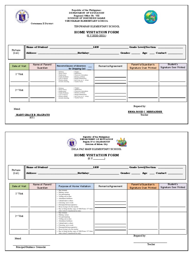 Home Visitation Form Samples | PDF | Teaching | Social Institutions