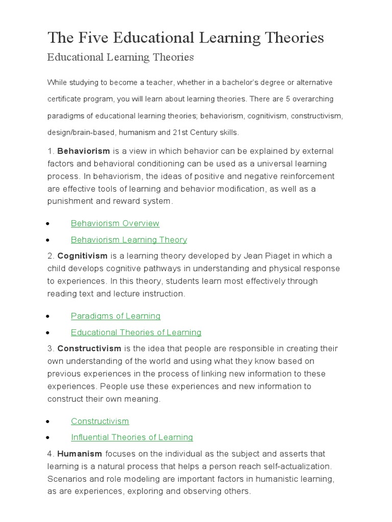 The Five Educational Learning Theories | PDF | Learning Theory (Education) | Behaviorism