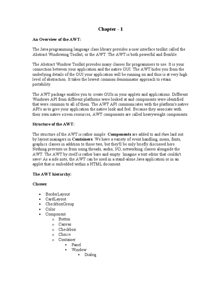 Chapter - 1: An Overview of The AWT | PDF | Class (Computer Programming) | Constructor (Object ...