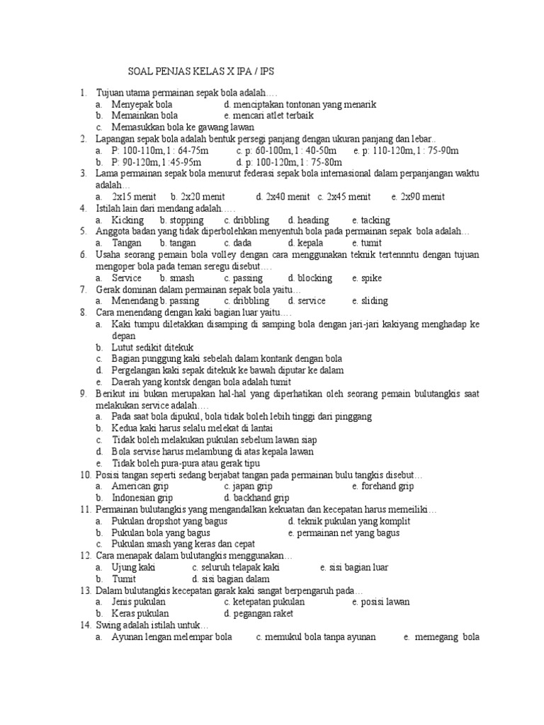 Soal Penjas Kelas 1 | PDF