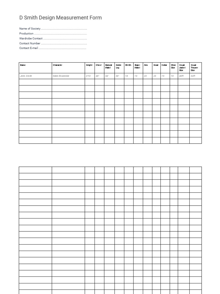 Male Measurement Form | PDF