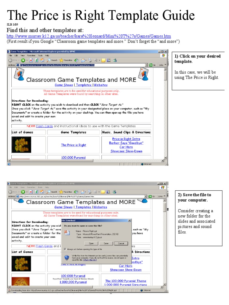 The Price Is Right Template Guide | PDF | Computing | Software