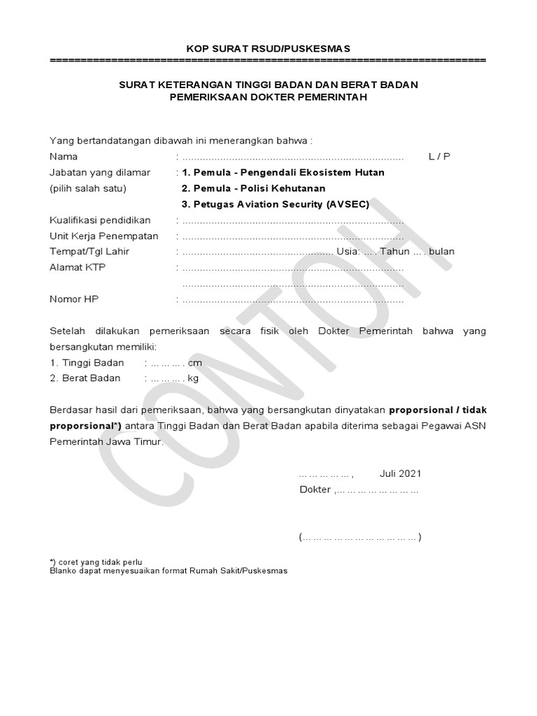 Surat Keterangan Sehat dan BMI | PDF