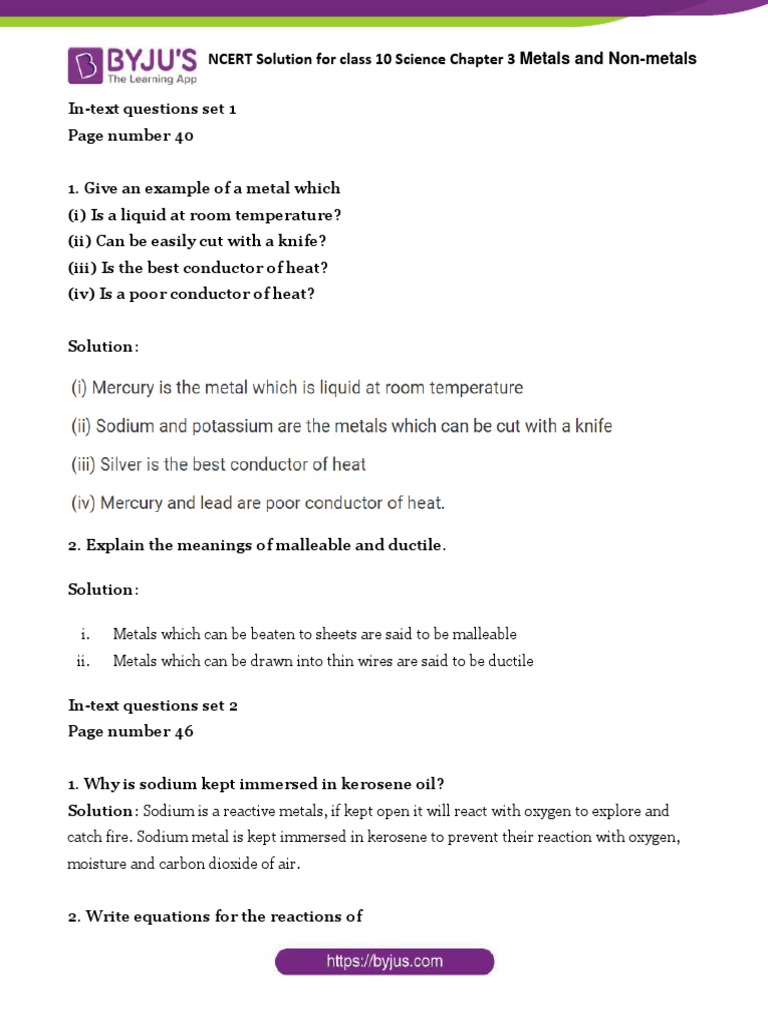 Ncert Solution Cbse Class 10 Science Chapter 3 | PDF | Oxide | Metals Ncert Solution Cbse Class 10 Science Chapter 3 | PDF | Oxide | Metals