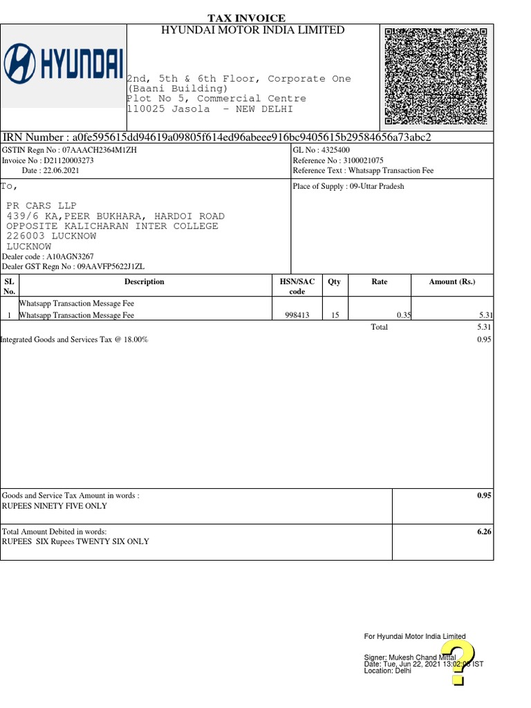 Hyundai Tax Invoice Details | PDF