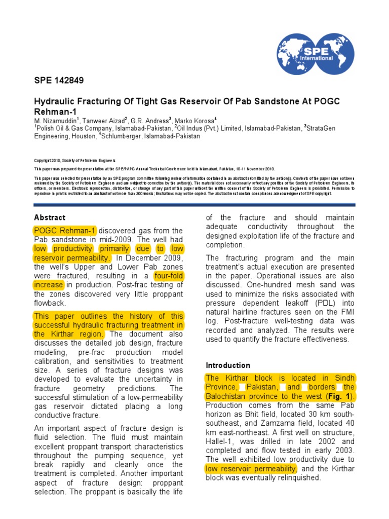 Hydraulic Fracturing of Tight Gas Reservoir of Pab Sandstone at POGC ...