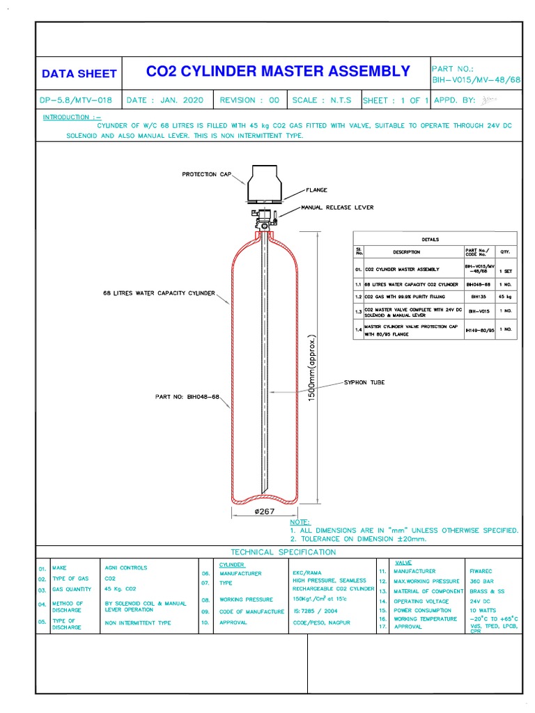Co2 Cylinder Master Assembly: Data Sheet | PDF | Valve | Pipe (Fluid ...
