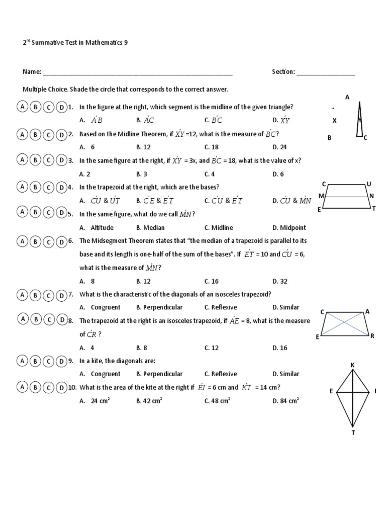 Summative Test in Mathematics 9 | PDF | Triangle | Euclid