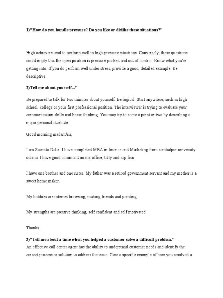 Saple Answers | PDF | Call Centre | Psychological Concepts