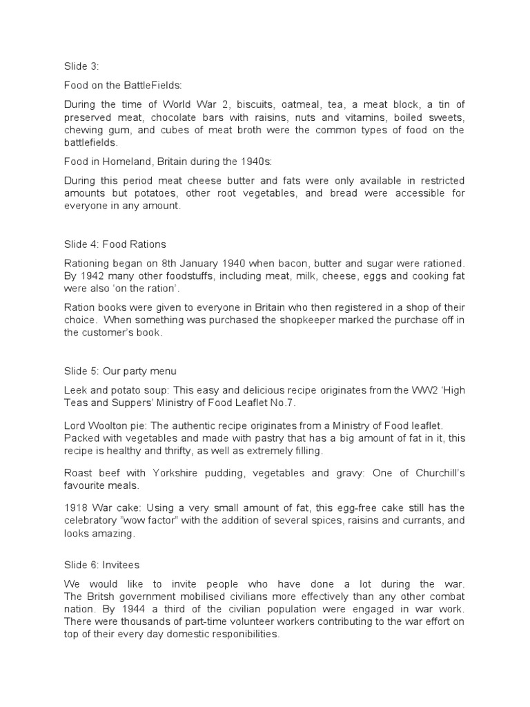 Dinner in London WW2 | PDF | Foods | Cuisine