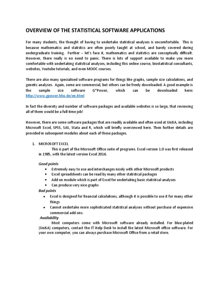 Overview of Statistical Software Applications | Download Free PDF ...