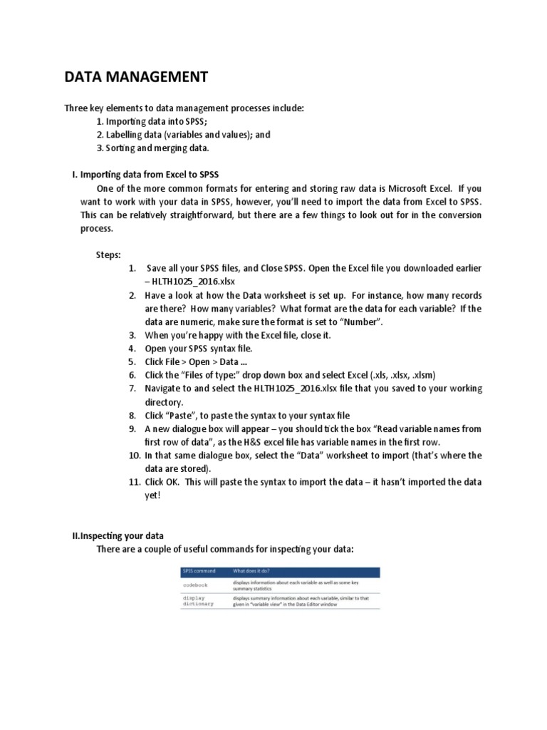 An Introduction to Key Elements of Data Management in SPSS: Importing, Labeling, Sorting ...