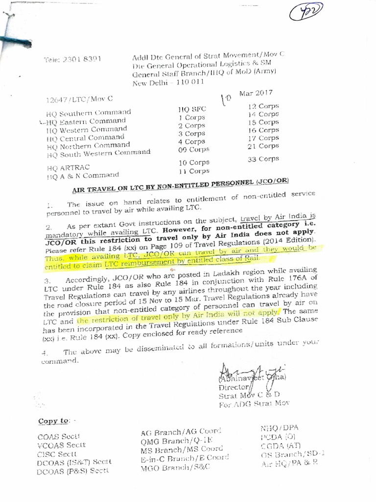 AIR On Lic By: Copy To Cda O | PDF | Corps | Military Organization