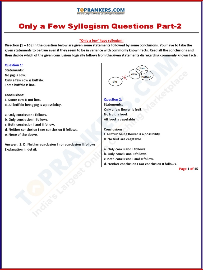 Syllogism Questions Only A Few Type Part 2 1 | PDF | Question | Nature