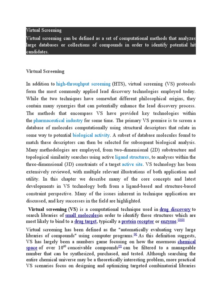 Virtual Screening | PDF | Docking (Molecular) | Medicinal Chemistry