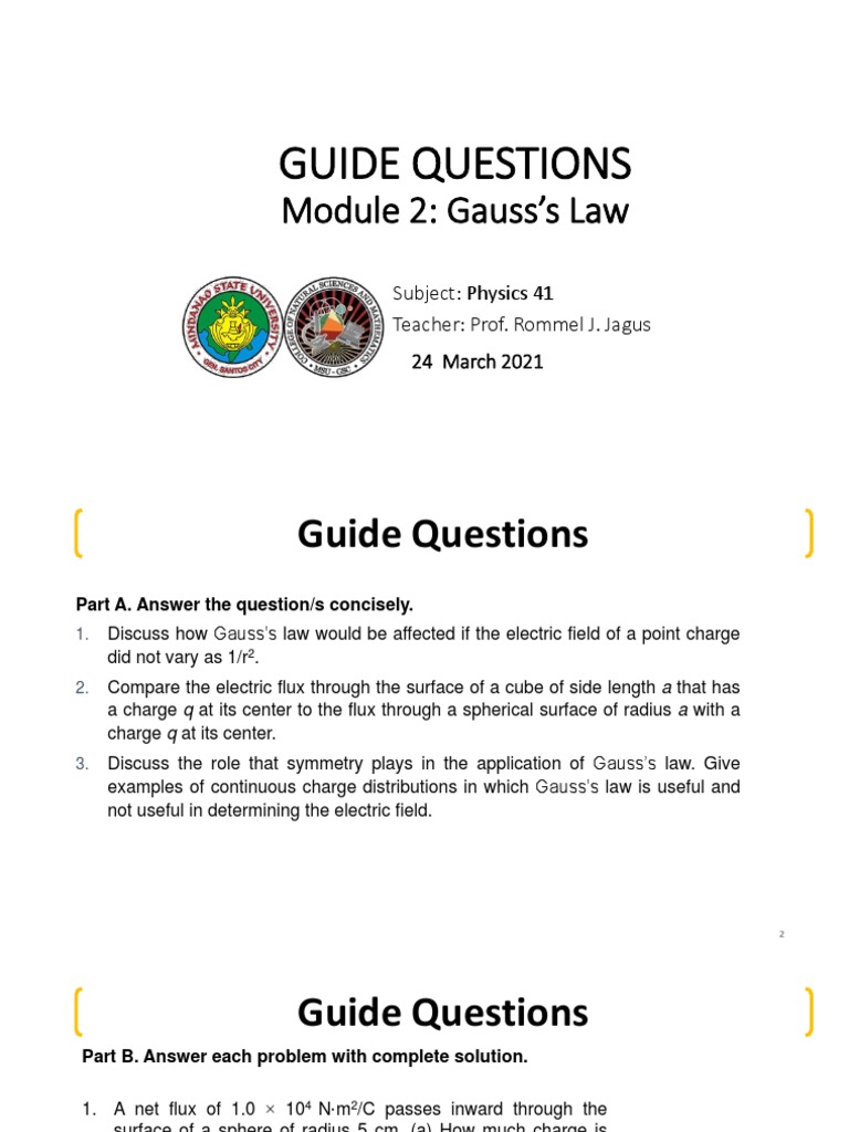 Gauss's Law Guide Questions | PDF | Science & Mathematics