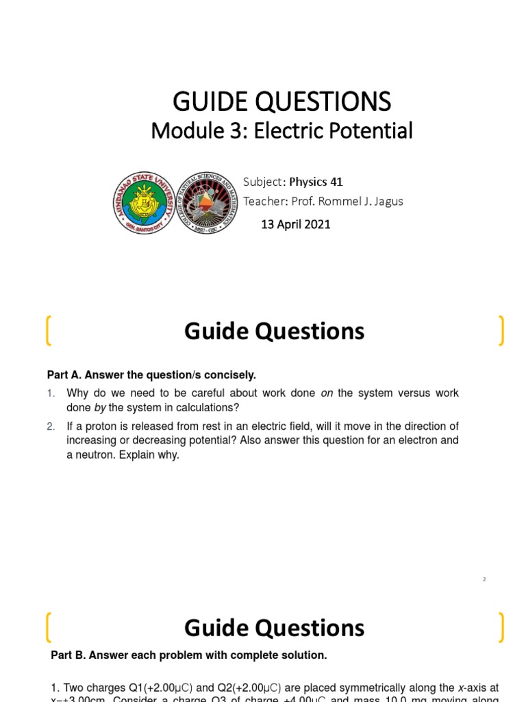 Module 3 - Electric Potential Guide Questions | PDF
